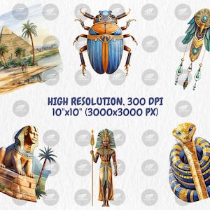 Watercolor Ancient Egypt Clip Art: Pharaoh, Cleopatra, Pyramids ...