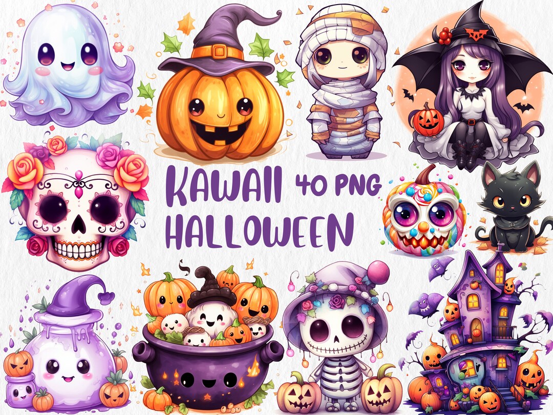 Kawaii Halloween Clipart | Watercolor Graphics (instant Download) - Etsy