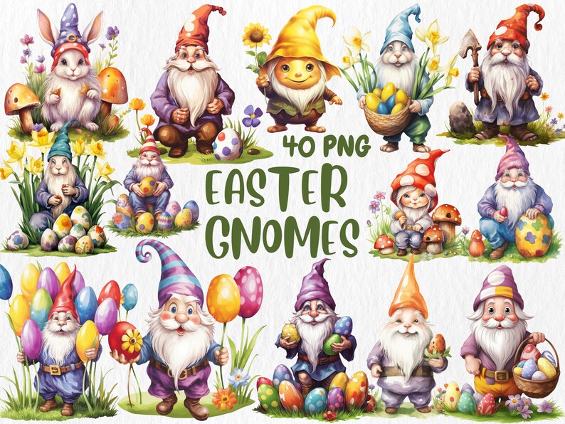Watercolor Easter Gnomes Clipart: Spring Illustrations (digital ...