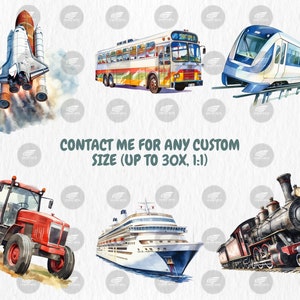 Watercolor Transportation Clipart | Train, Truck, Bus, Motorcycle ...