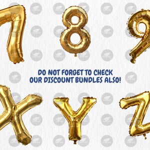 Gold Foil Balloon Alphabet Clipart: PNG Illustrations (instant Download ...