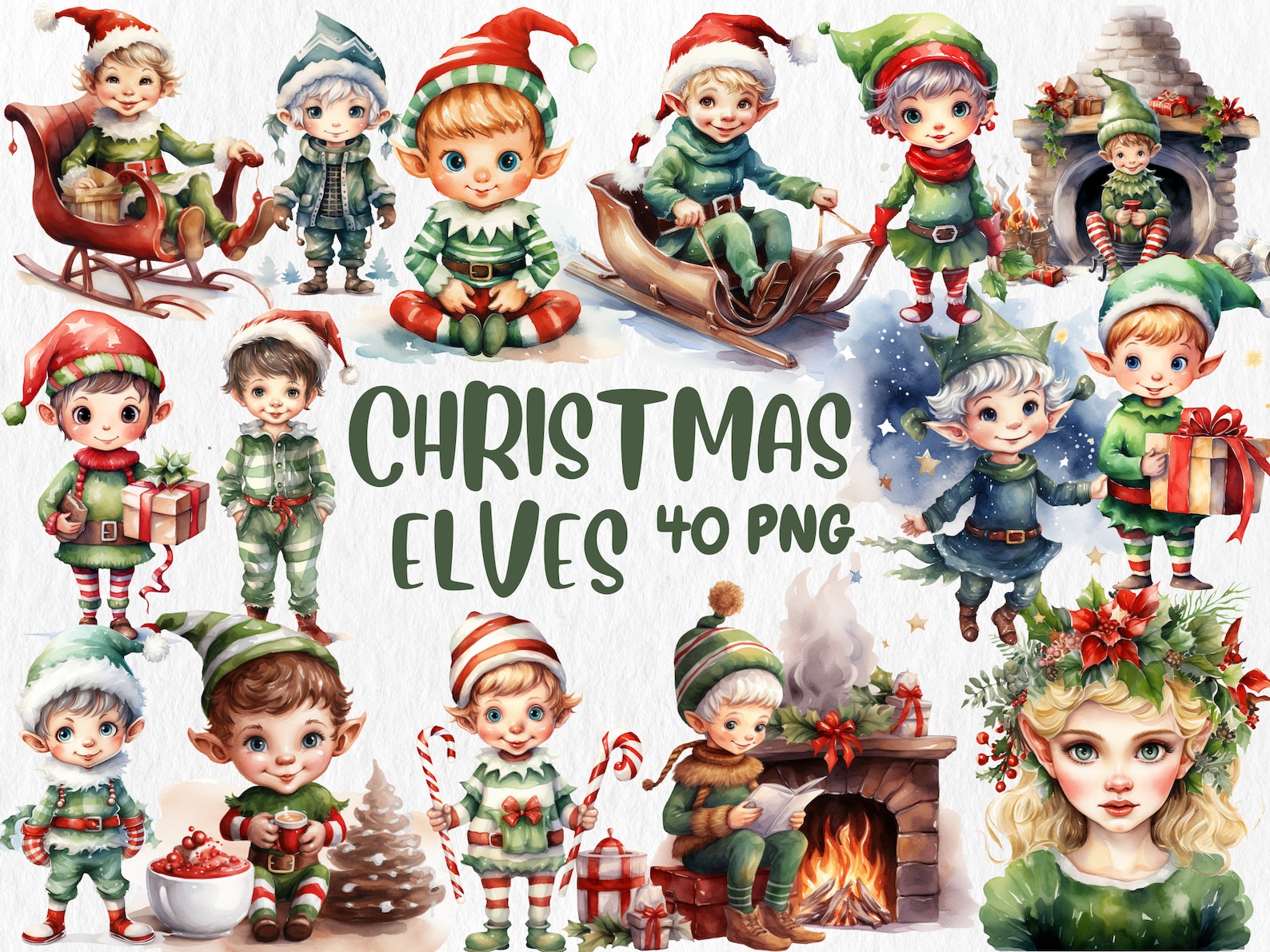 Watercolor Christmas Elves Clipart Gingerbread Elf, Caroling Elf ...