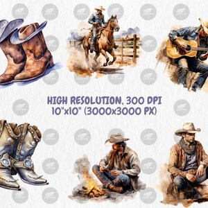 Watercolor Cowboys Clipart | Western, Wild West, Cowboy Boots and Hat ...