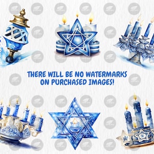 Watercolor Hanukkah Clipart: Menorah, Dreidel, Star of David (instant ...