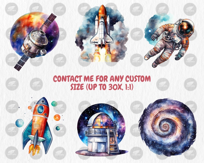 Watercolor Space Clipart: Planets, Astronaut, UFO Illustrations ...