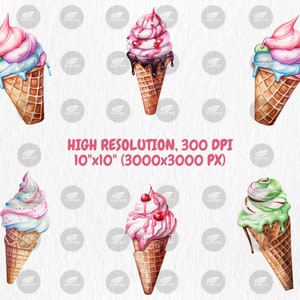 Watercolor Ice Cream Cones Clipart | Summer Treats, Sweet Dessert ...
