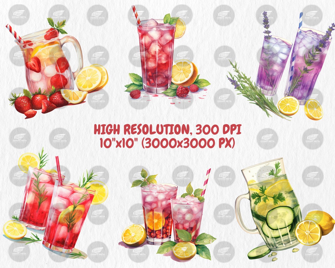 Watercolor Lemonade Clipart: Summer Drink Graphics (commercial Use ...