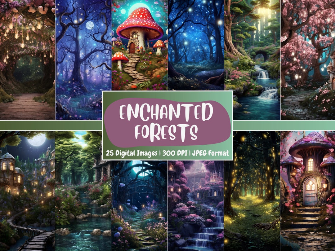 Enchanted Forest Digital Paper: Mystical Woodland, Scrapbooking ...