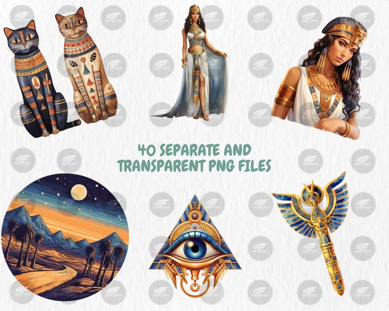 Watercolor Ancient Egypt Clip Art: Pharaoh, Cleopatra, Pyramids ...