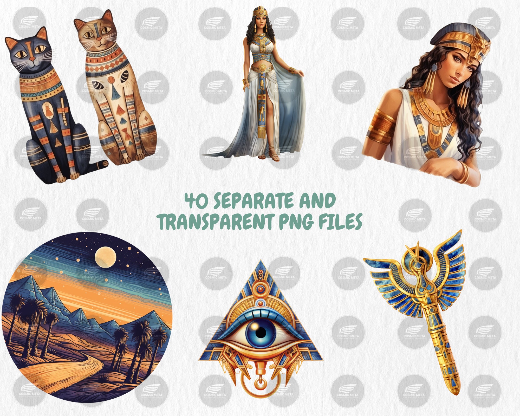 Watercolor Ancient Egypt Clip Art: Pharaoh, Cleopatra, Pyramids ...