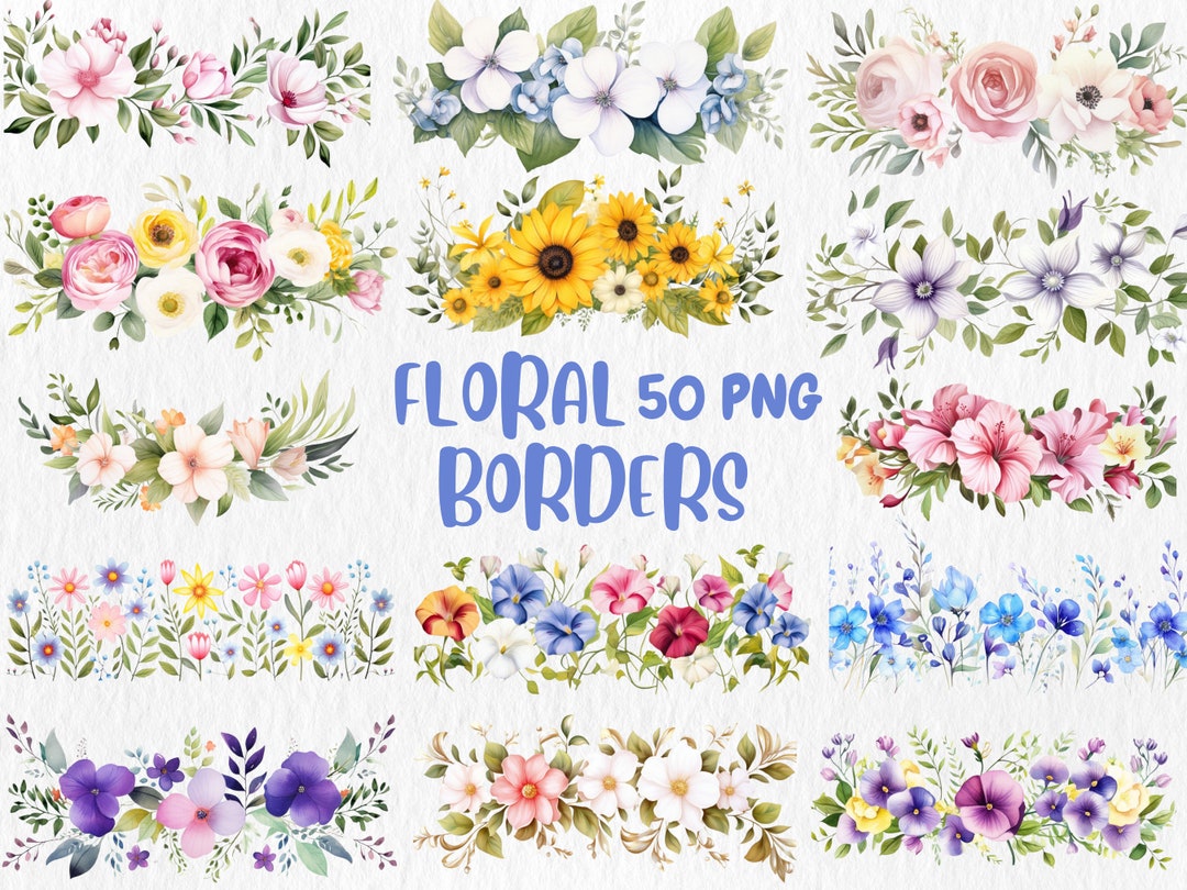 Watercolor Floral Borders Clip Art: Rose & Peony Design (instant ...