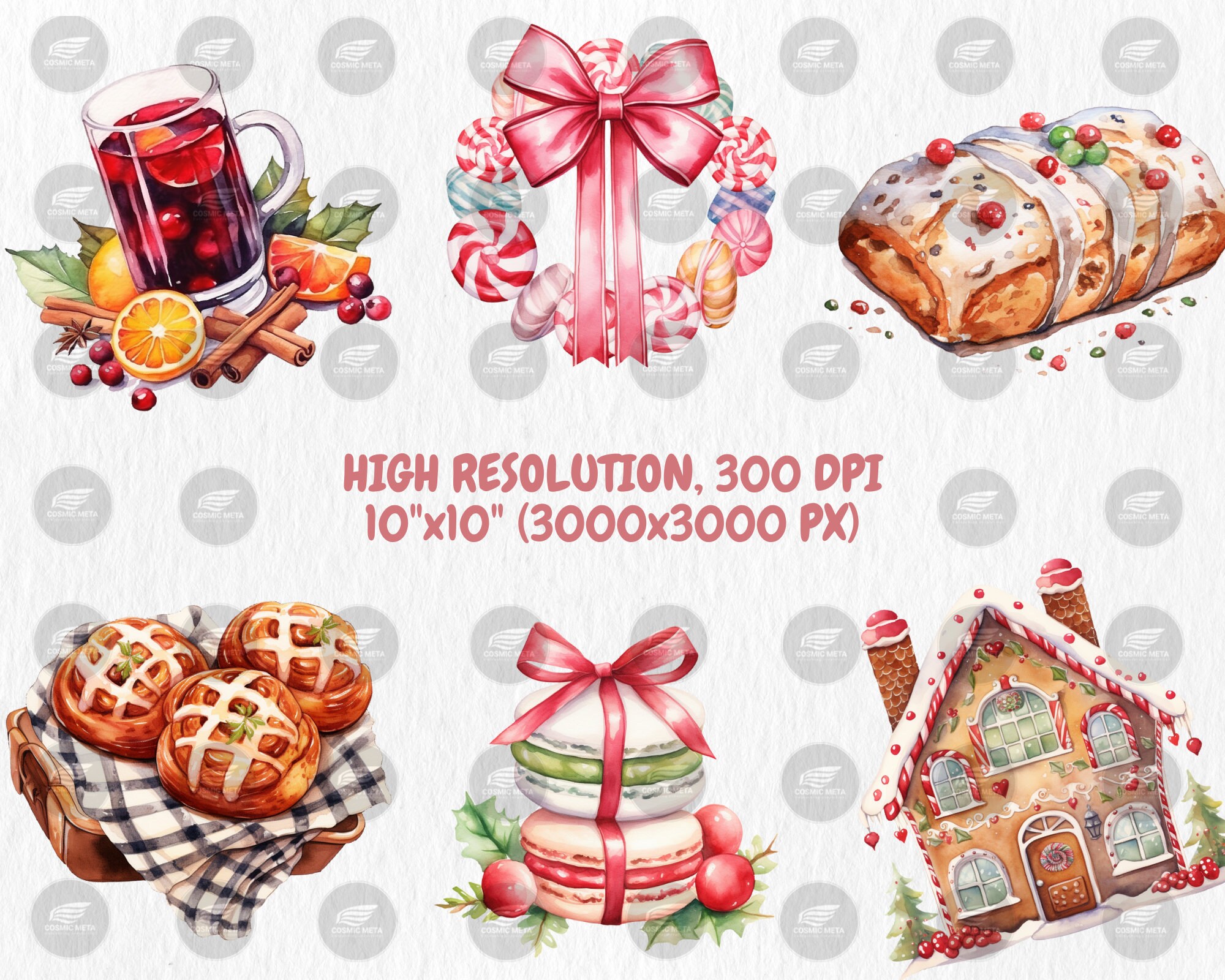 Watercolor Christmas Sweets Clipart: Holiday Pudding, Gingerbread ...