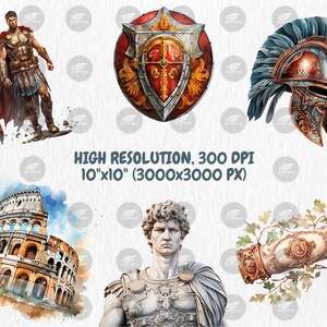 Watercolor Ancient Rome Clipart: Gladiator, Colosseum (instant Download ...