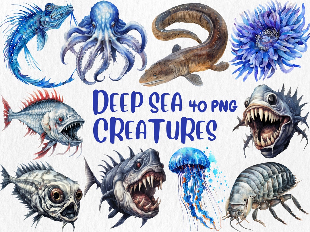 Watercolor Deep Sea Creatures Clipart: Nautical Animals (instant ...