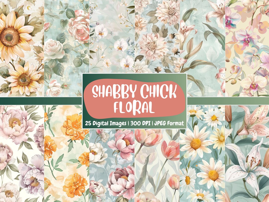 Seamless Shabby Chic Floral Digital Paper | Floral Patterns, Scrapbook ...