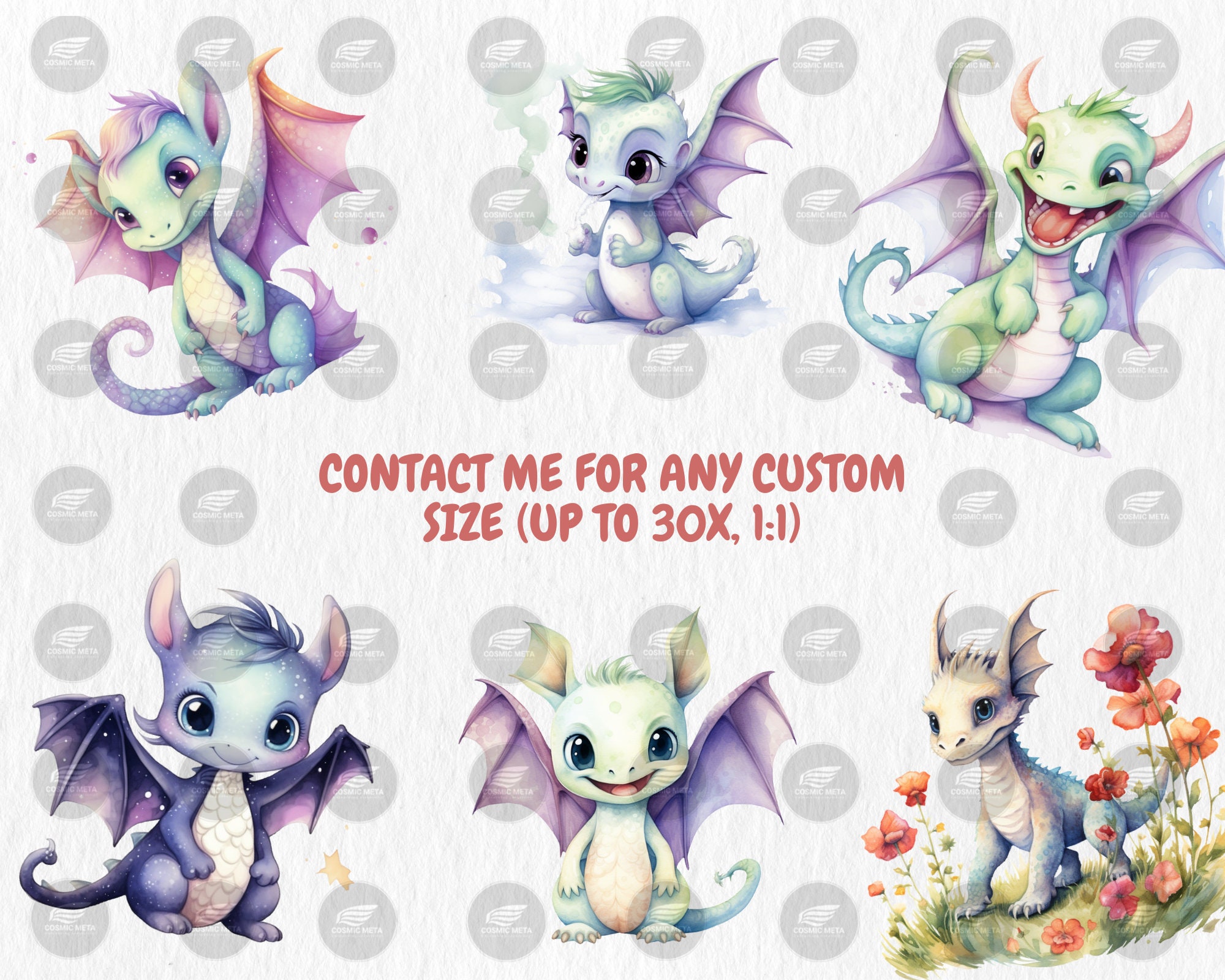 Watercolor Baby Dragons Clipart Painted Cute Adorable Baby - Etsy