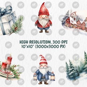 Watercolor Christmas Clipart: Scandinavian Gnome, Village Scene ...