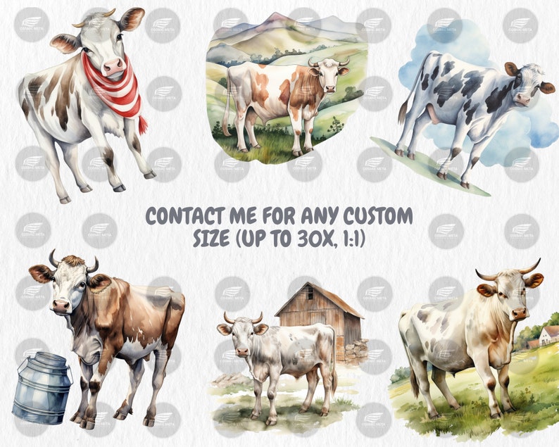 Watercolor Cows Clipart: Farmhouse Illustrations (instant Download) - Etsy