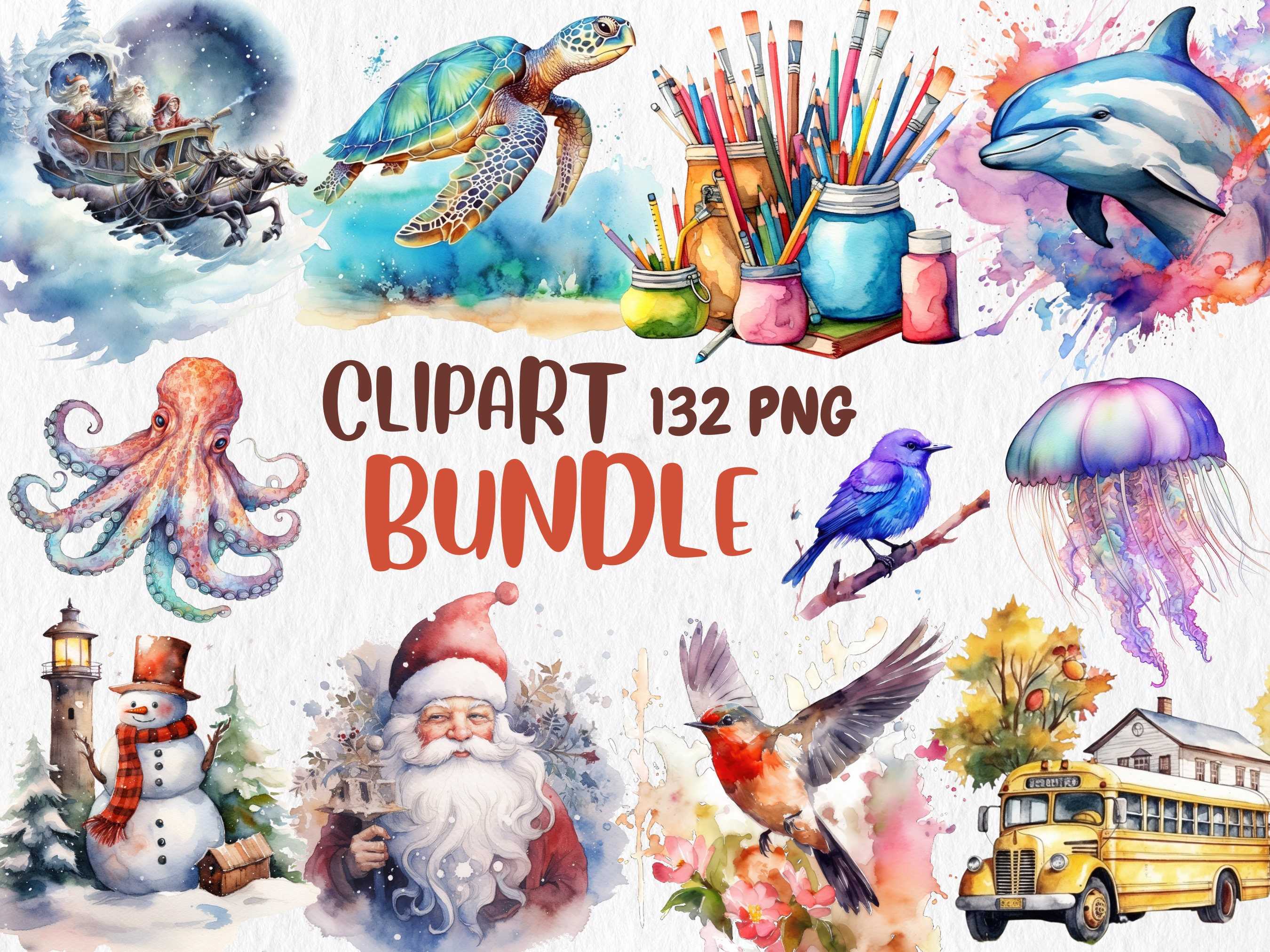 Watercolor Clipart Mega Bundle 132 PNG Graphics Animals - Etsy