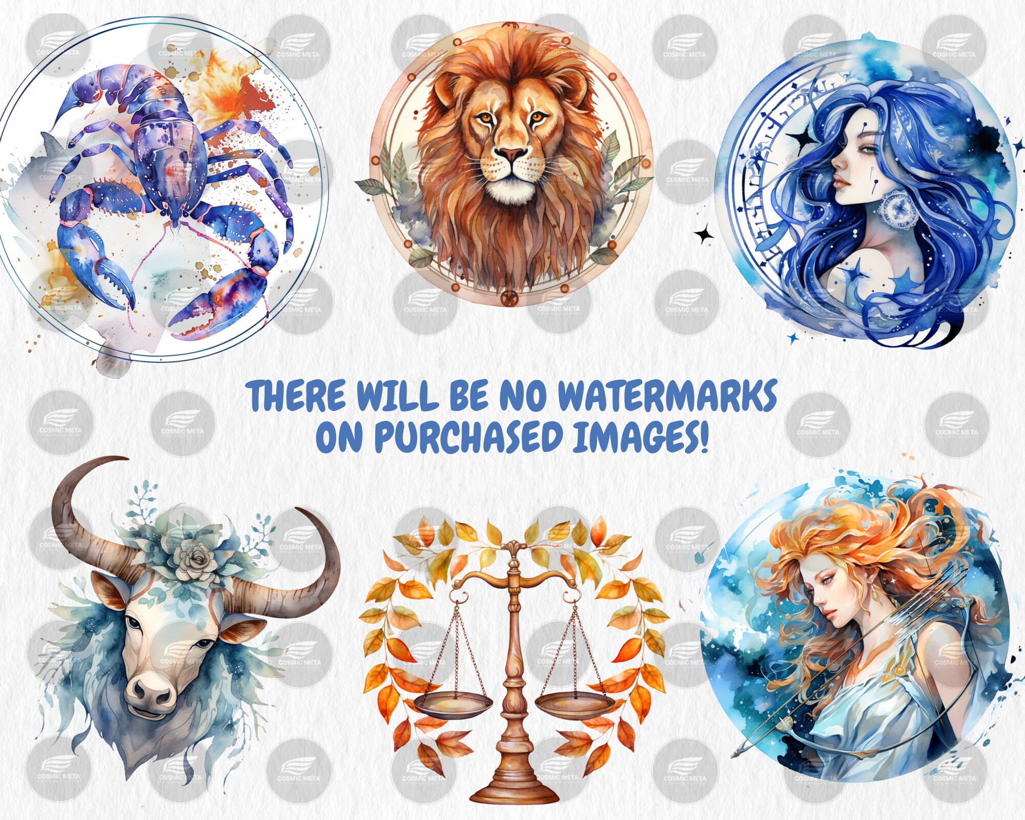 Watercolor Zodiac Signs Clipart: Celestial Astrology Art (instant ...