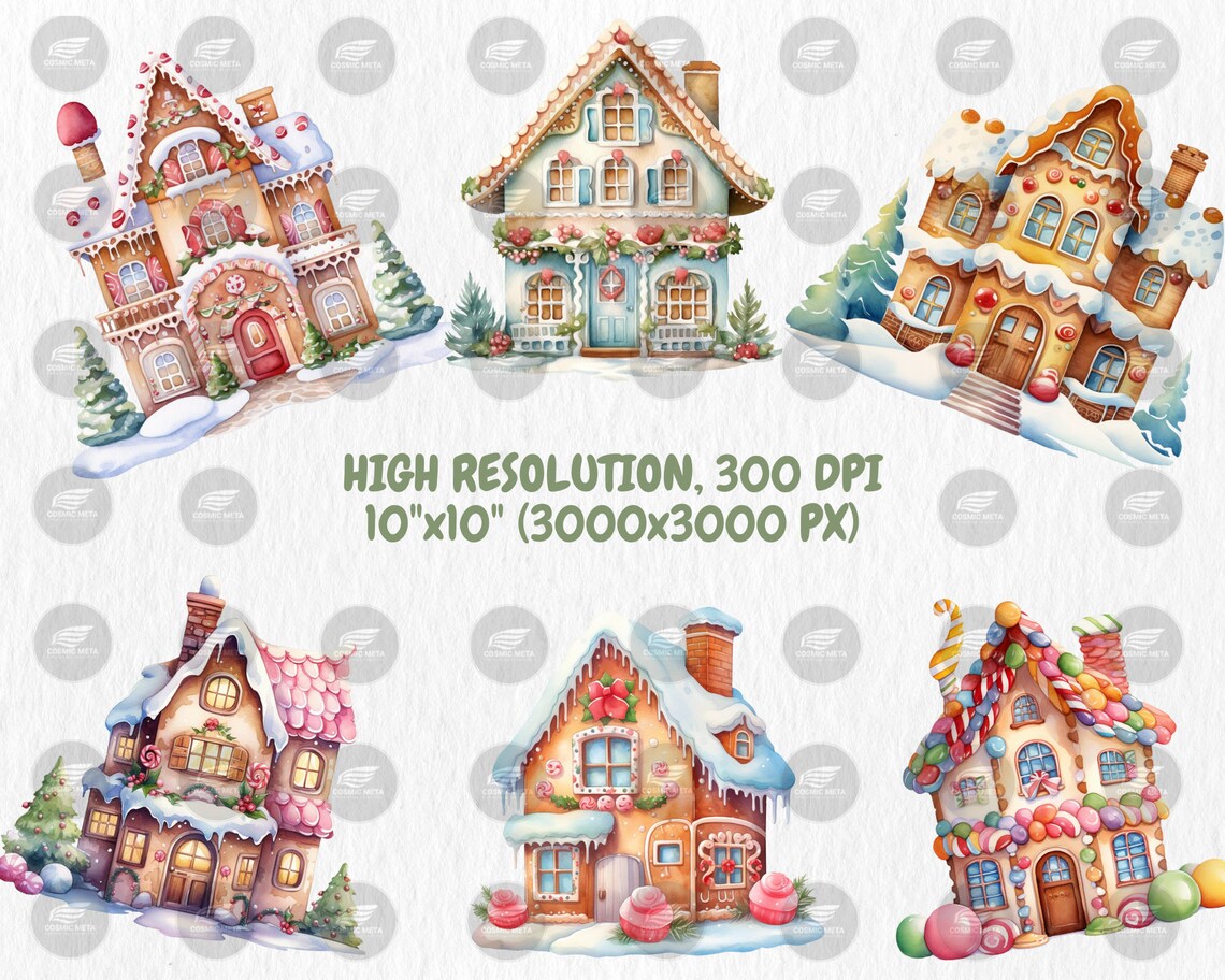 Watercolor Gingerbread Houses Clipart: Christmas Cookie Illustrations ...