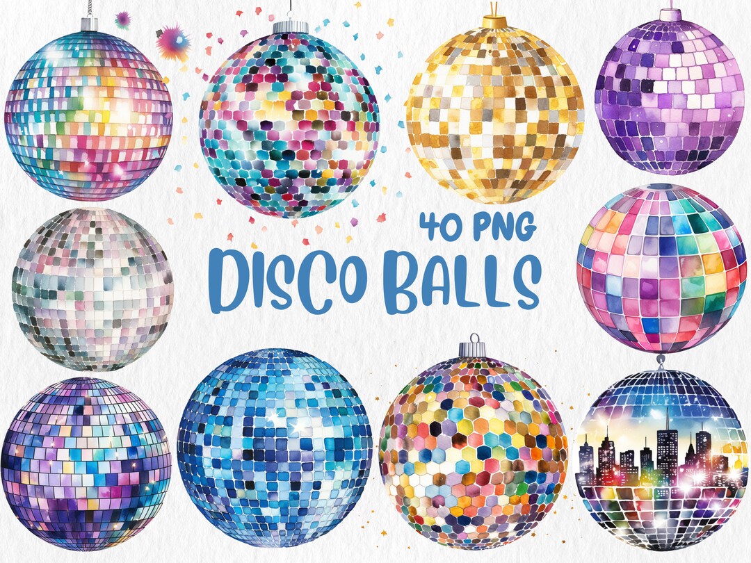 Watercolor Disco Ball Clipart: Retro Party Illustrations (instant ...