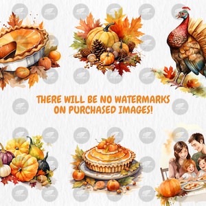 Watercolor Thanksgiving Clipart | Roast Turkey, Pumpkin Pie, Cornucopia ...