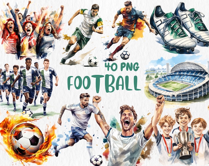 Soccer Clipart Bundle, Watercolor Clipart, Kids, Trophy, Equipment ...