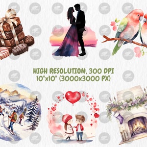 Watercolor February Clipart: Valentine's Day PNG Illustrations (digital ...