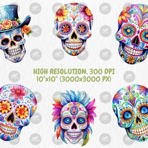 Watercolor Sugar Skulls Clipart: Dia De Los Muertos Illustrations ...