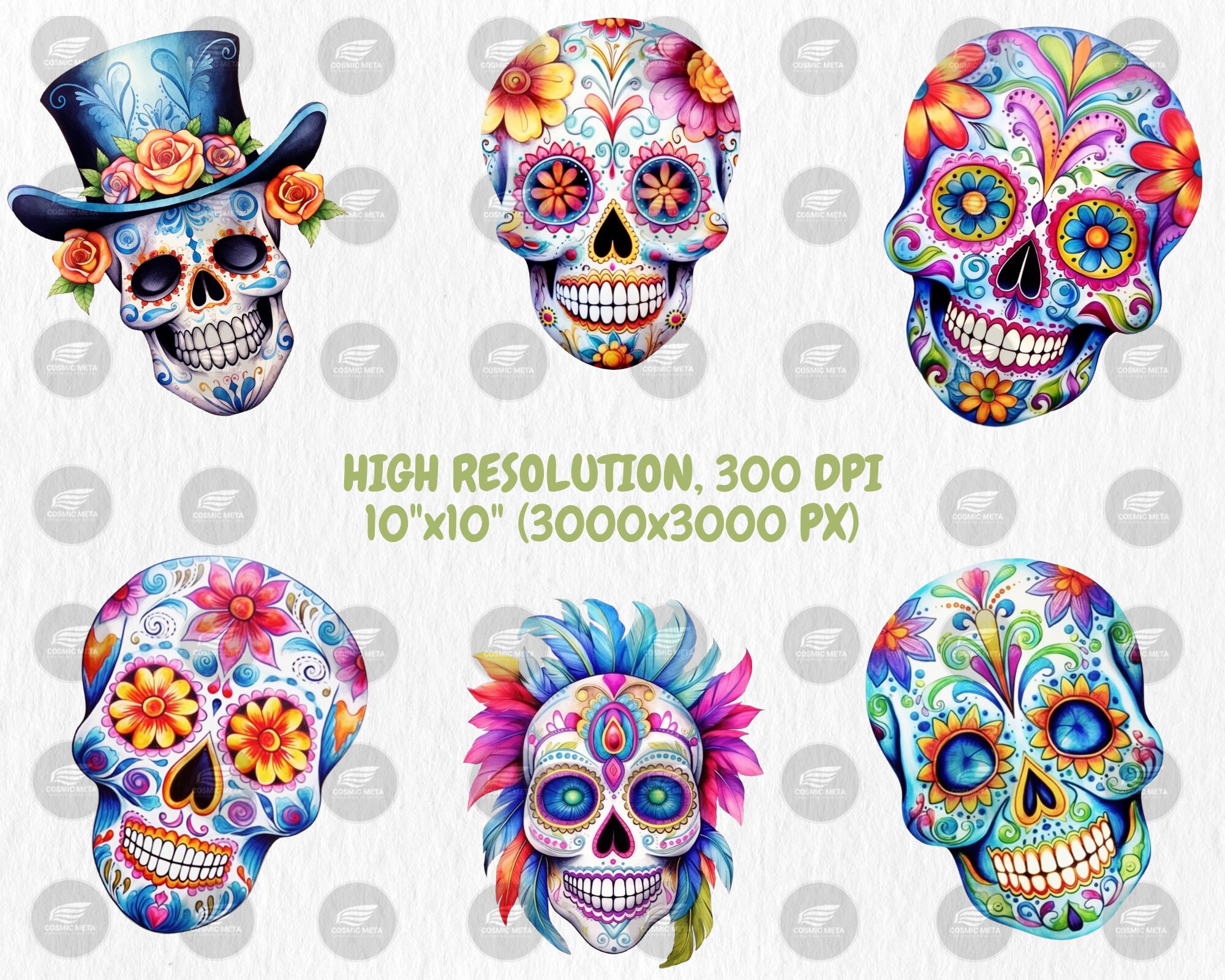 Watercolor Sugar Skulls Clipart: Dia De Los Muertos Illustrations ...