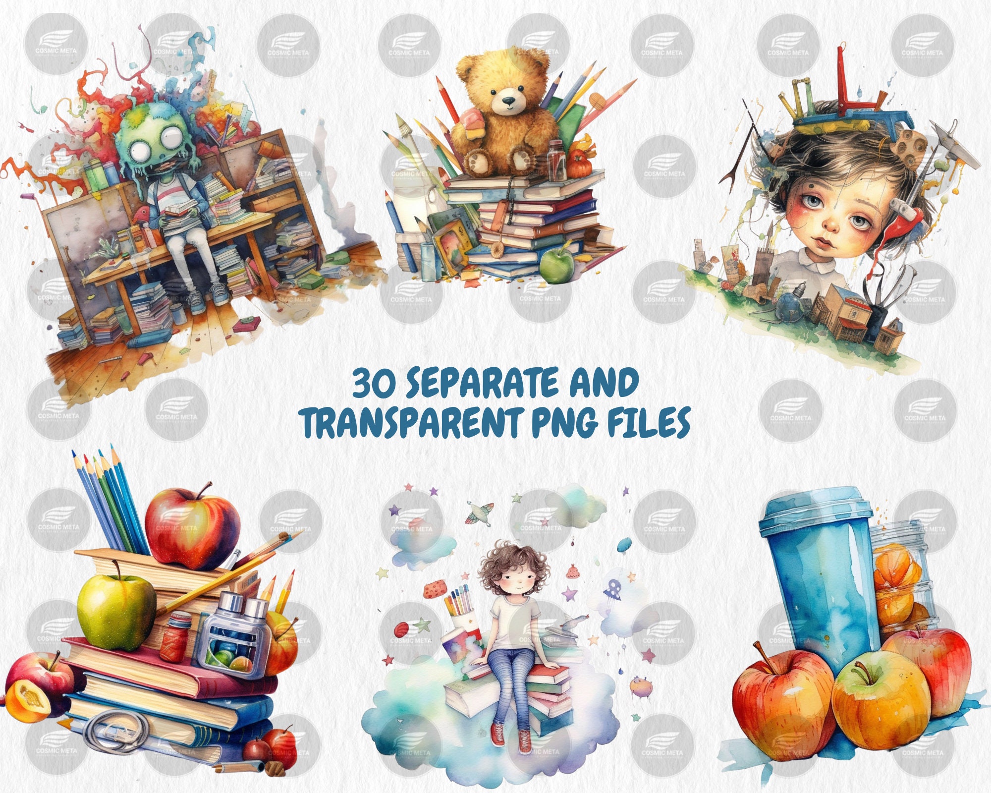 Watercolor School Clipart Painted Back to School Clipart - Etsy