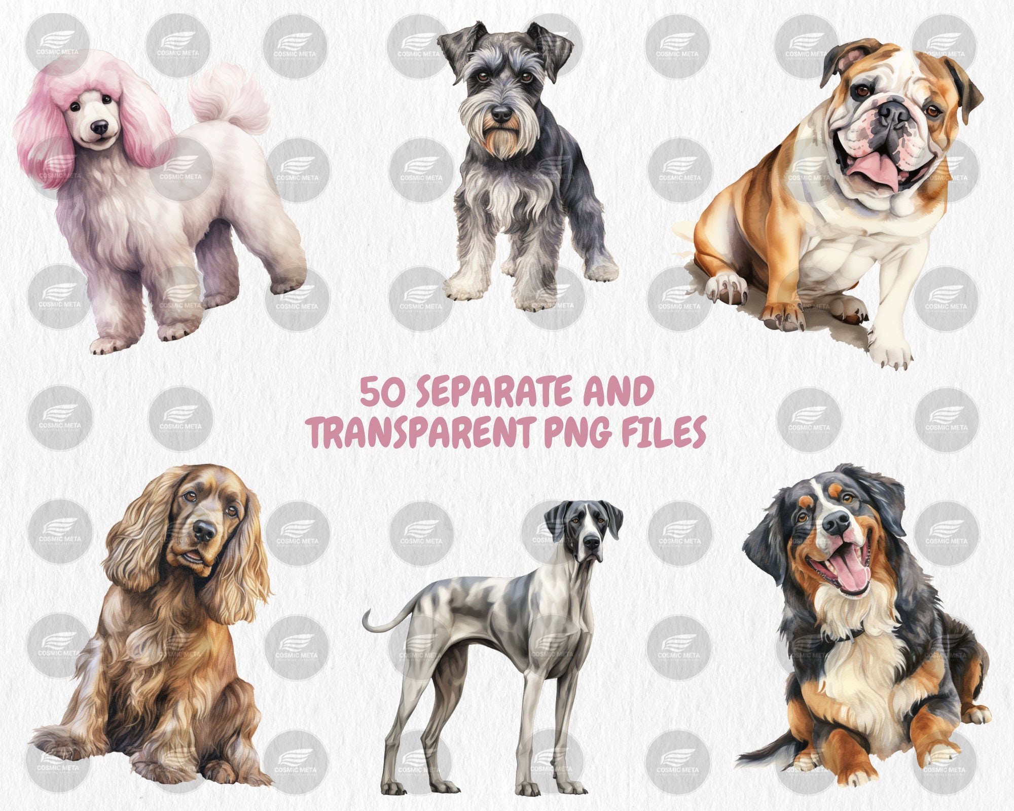 Watercolor Dog Breeds Clipart: 50 PNG Illustrations (commercial Use) - Etsy