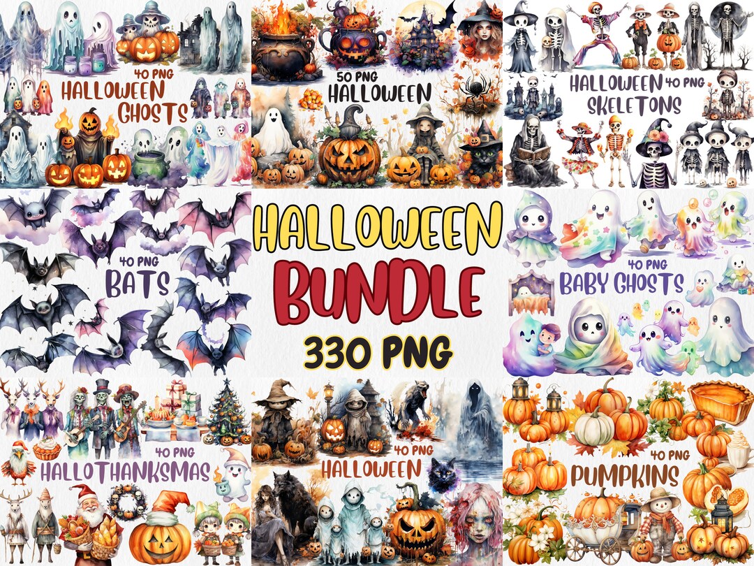 Watercolor Halloween Mega Clipart Bundle | Happy, Spooky Halloween ...