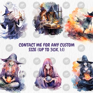 Watercolor Wizards and Witches Clipart: 40 PNG Graphics (commercial Use ...