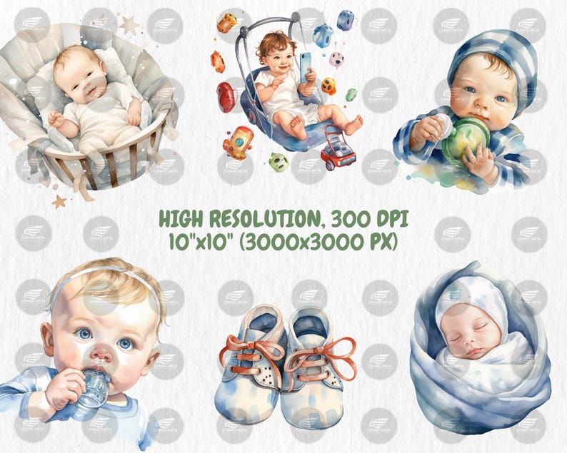 Watercolor Baby Clipart: Newborn Illustrations, Nursery Decor (instant ...