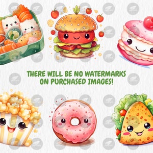 Watercolor Kawaii Food Clipart | Milkshake, Pancake, Sushi Roll ...