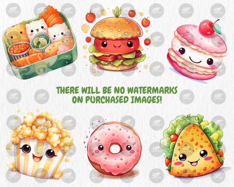 Watercolor Kawaii Food Clipart Milkshake Pancake Sushi - Etsy
