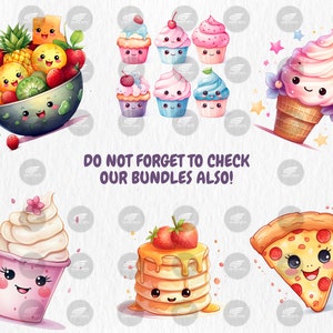 Watercolor Kawaii Food Clipart | Milkshake, Pancake, Sushi Roll ...