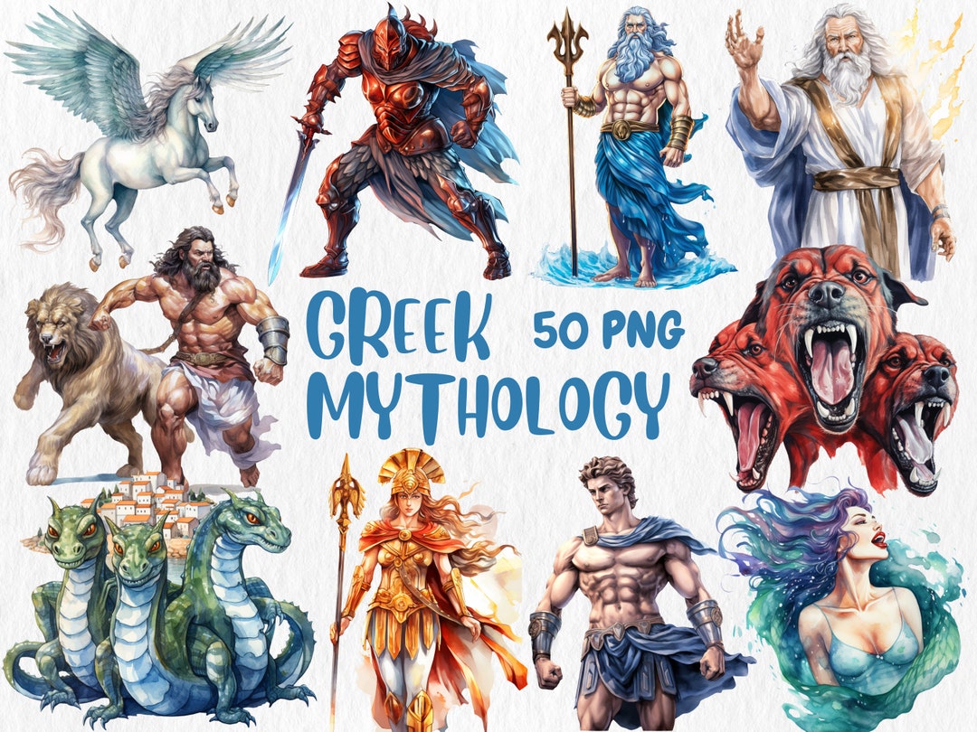 Watercolor Greek Mythology Clipart Zeus, Athena, Ares, Hera, Apollo ...