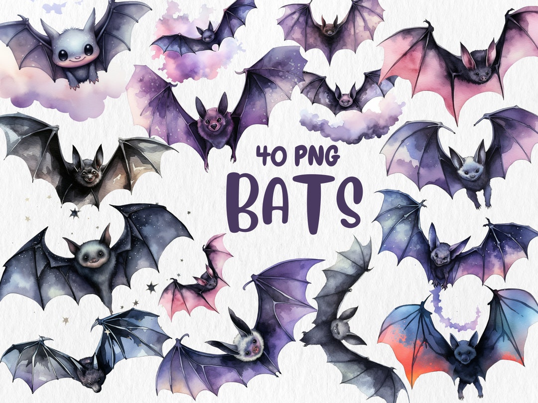 Watercolor Bats Clipart: Spooky Halloween PNG Graphics (40 Files) - Etsy