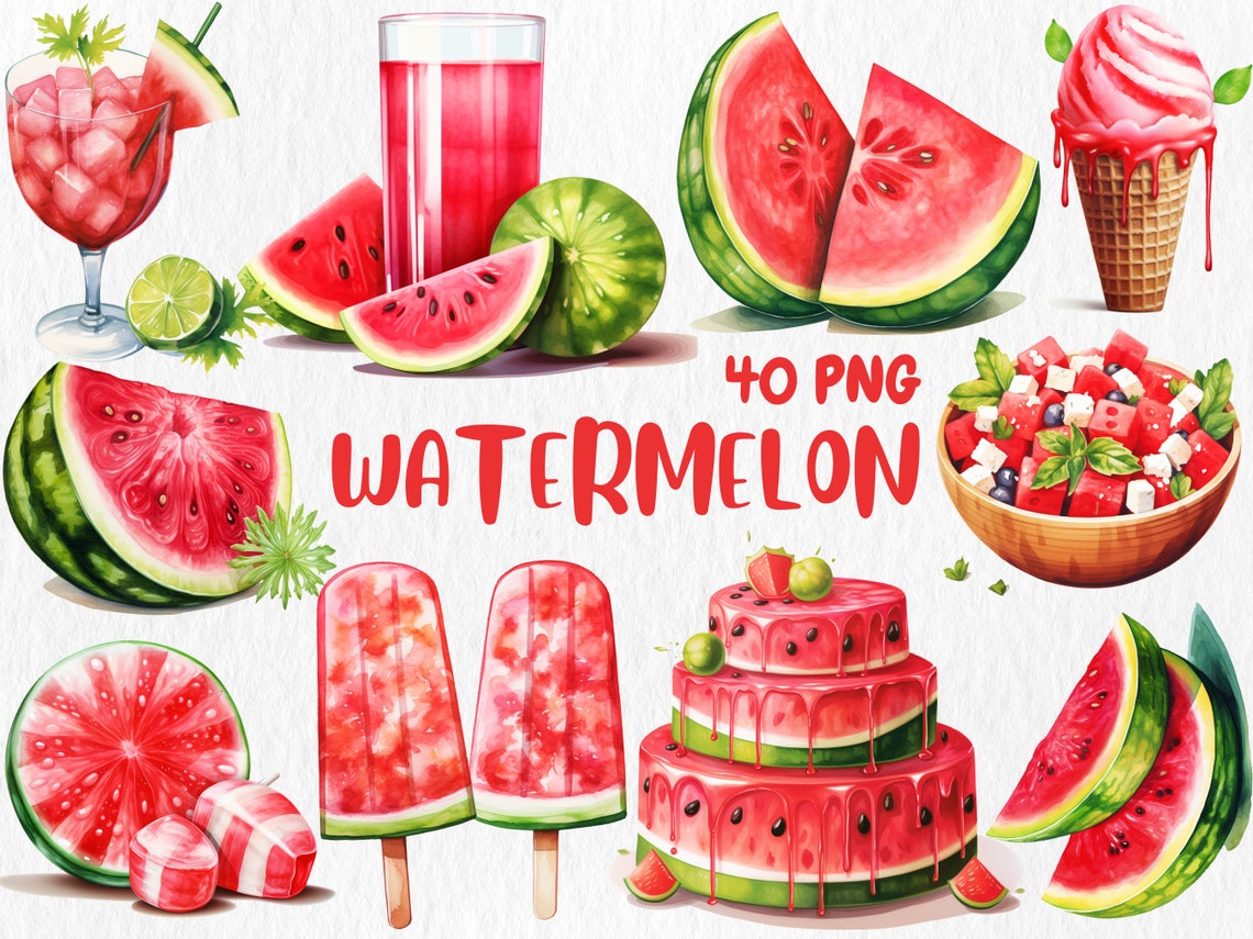 Watercolor Watermelon Clipart: Summer Fruit Graphics (instant Download ...