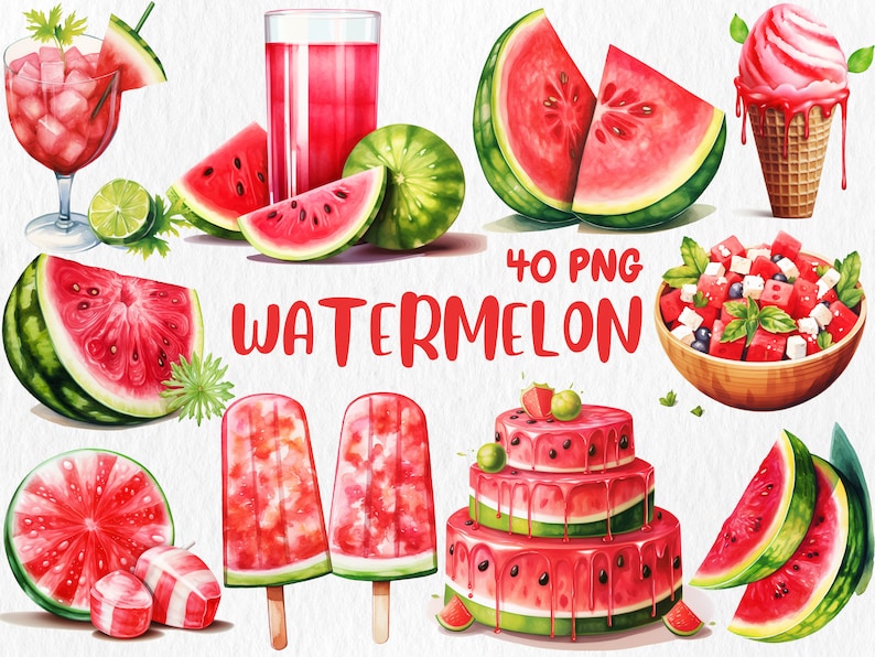 Watercolor Watermelon Clipart: Summer Fruit Graphics (instant Download ...