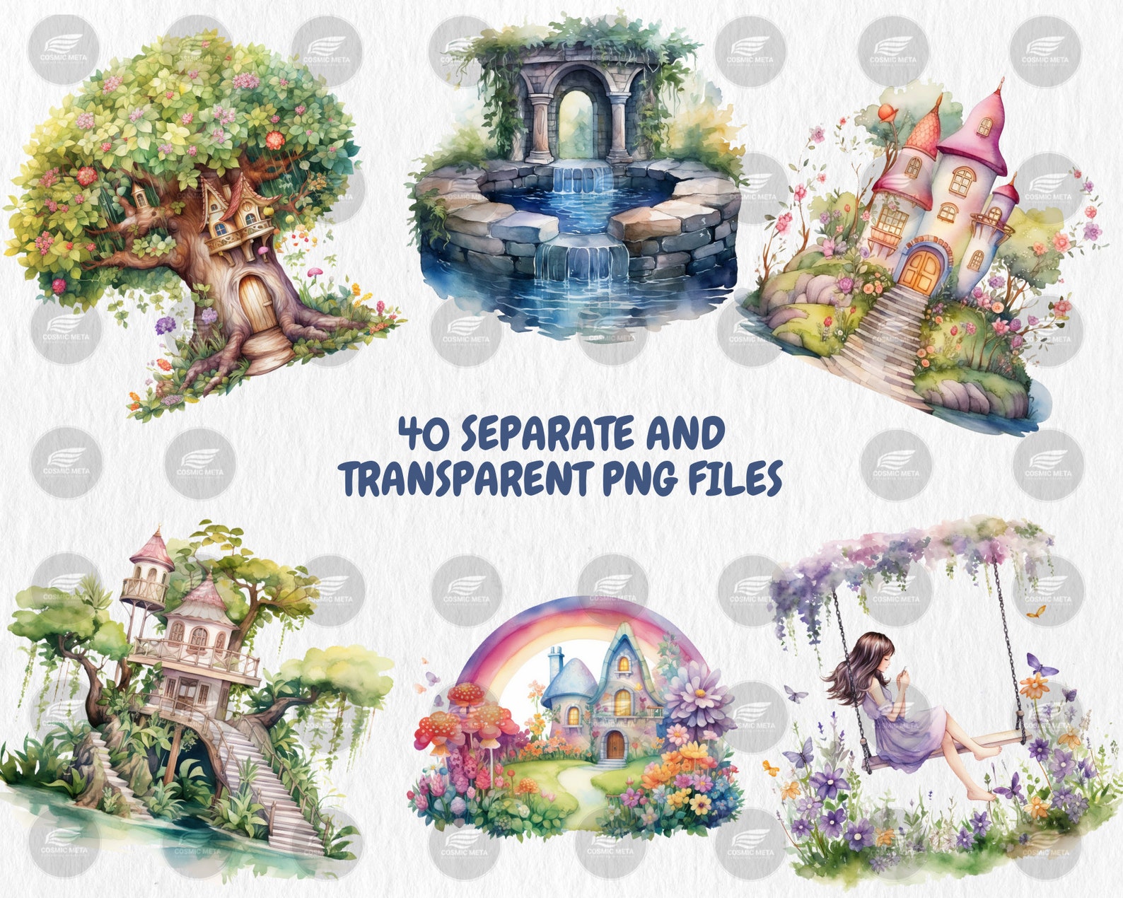 Watercolor Magical Gardens Clipart Fantasy Fairy Garden Images, Magical ...