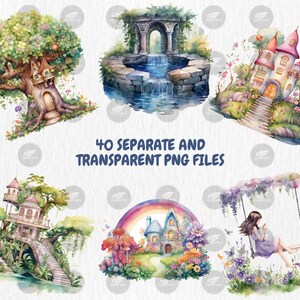 Watercolor Magical Gardens Clipart | Fantasy Fairy Garden Images ...