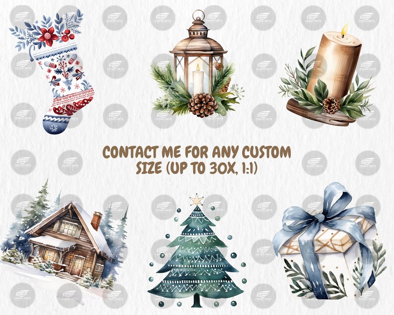 Watercolor Christmas Clipart: Scandinavian Gnome, Village Scene ...