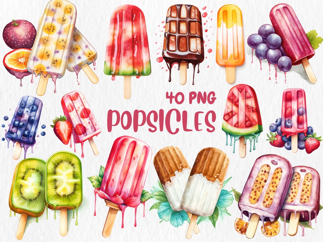 Watercolor Popsicles Clipart: Summer Treats Illustrations (instant ...