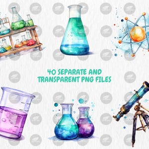 Watercolor Science Clipart | Microscope, Test Tube, Beaker, DNA Strand ...
