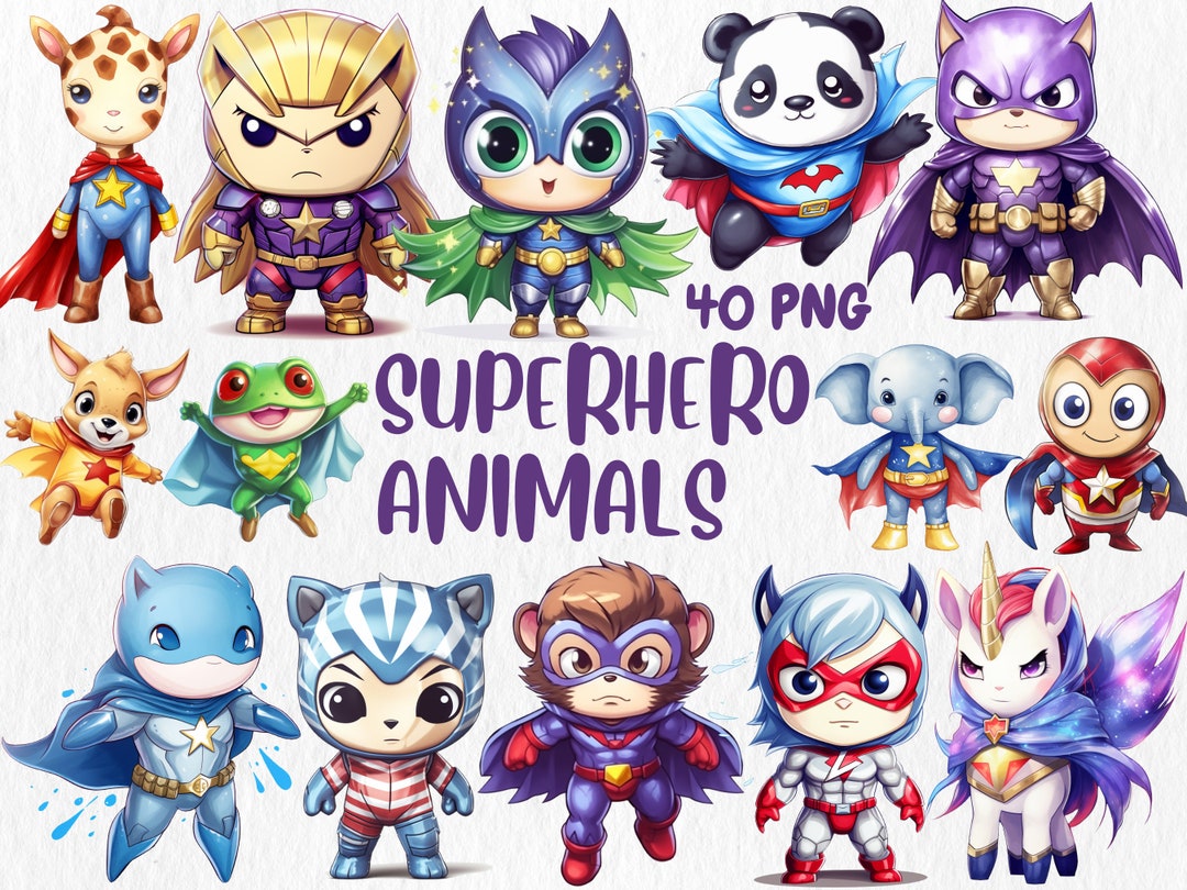Watercolor Superhero Animals Clipart | Flying Panda, Lion, Bat, Nursery ...