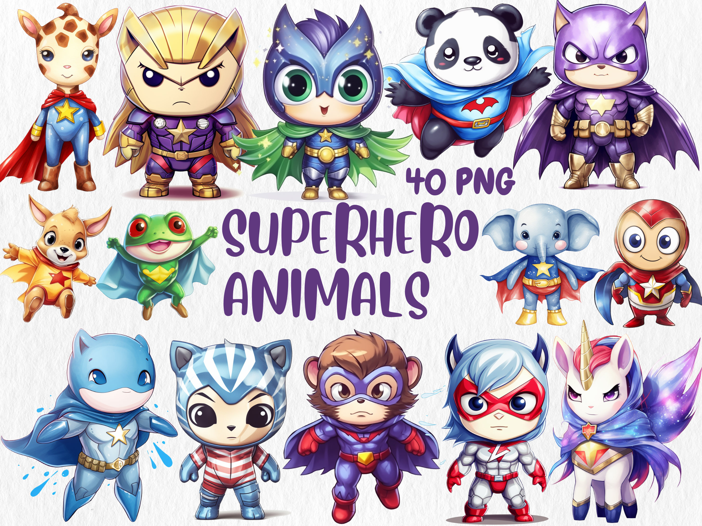Watercolor Superhero Animals Clipart: Nursery Art (instant Download) - Etsy